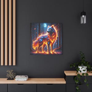 Fire Wolf Art Canvas, Mystic Forest Wall Decor, Fantasy Art Print, Home ...