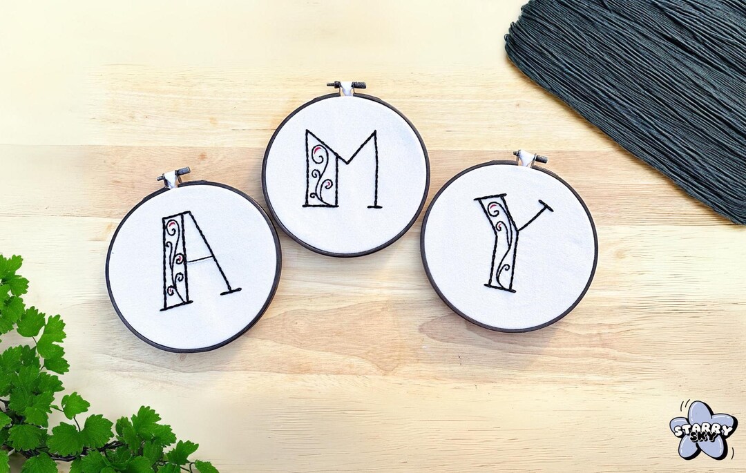 Customizable Block Font Letter Finished Embroidery Hoops - 6" X 6 ...