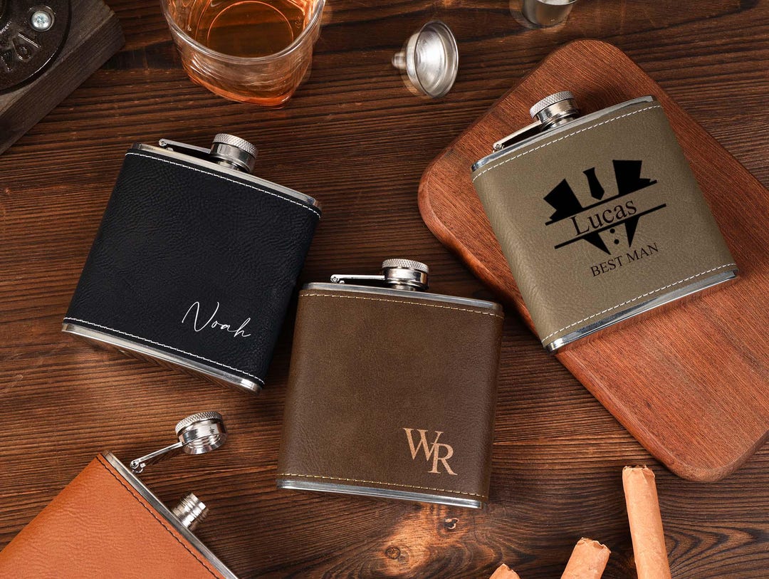 Custom Leather Flask for Men, Groomsmen Gifts, Personalized Hip Flask ...
