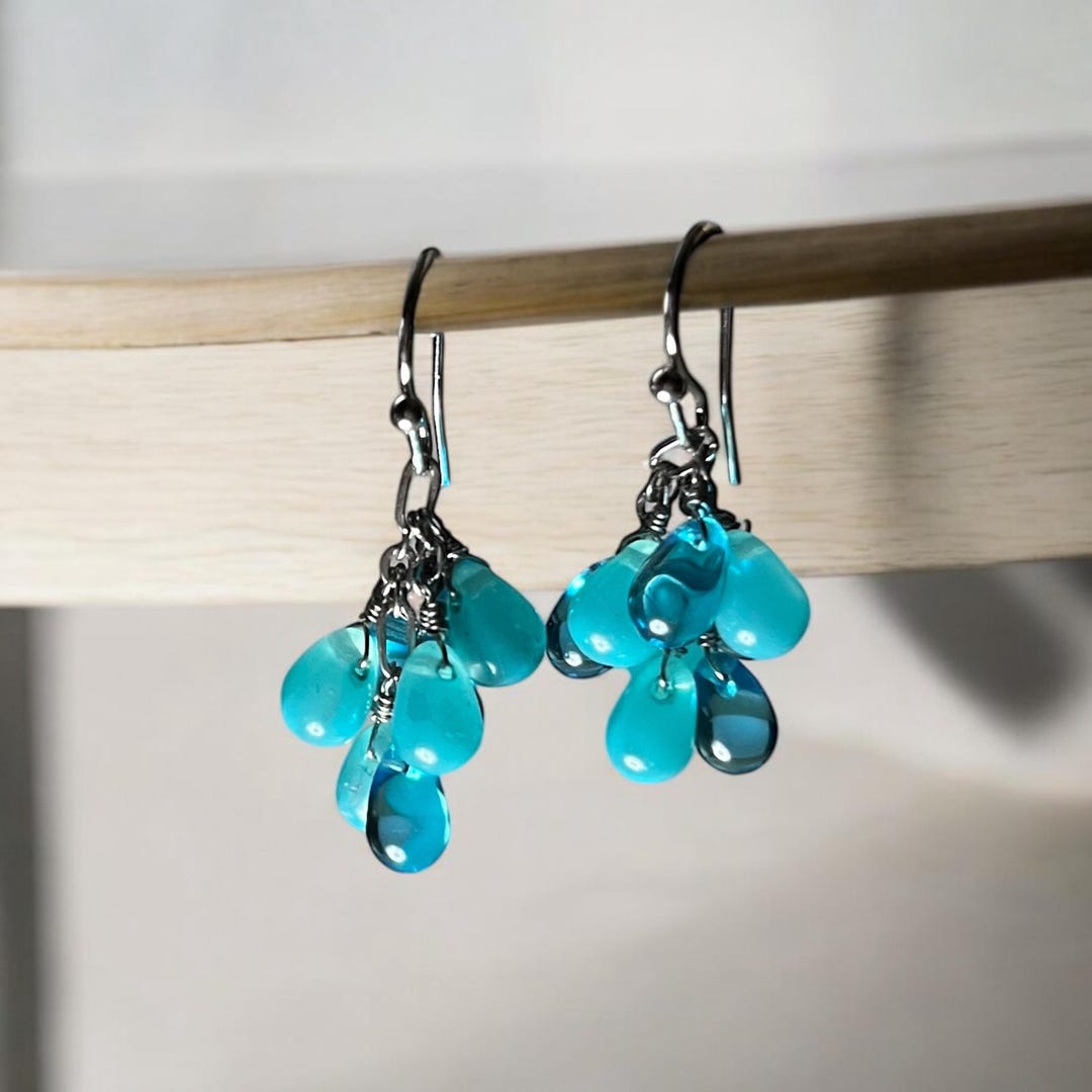 Ocean Blue Teardrop Dangle Earrings: Handmade Beachy Statement Jewelry ...