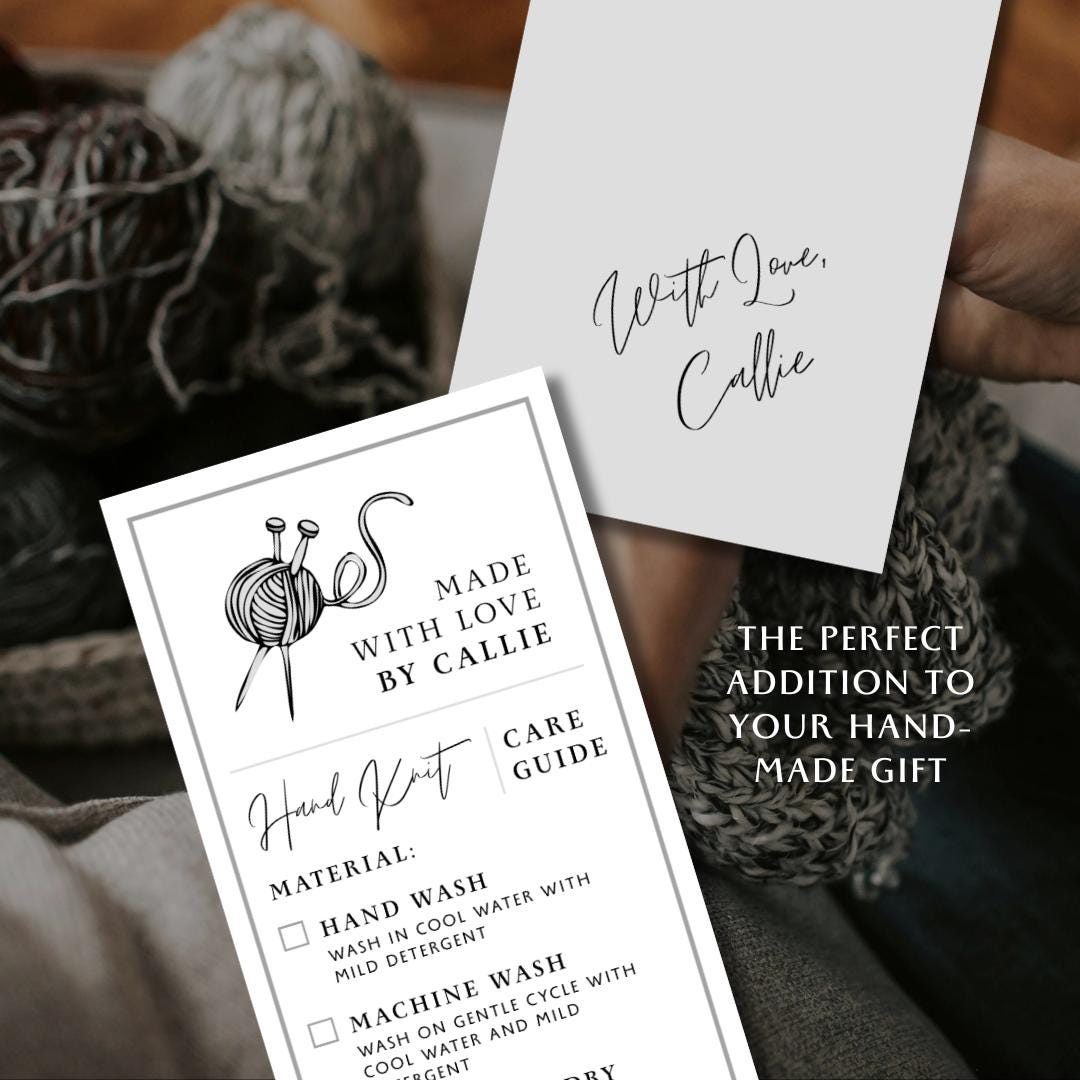 Customizable Care Tag for Hand-made Projects, Perfect for Gift-giving ...