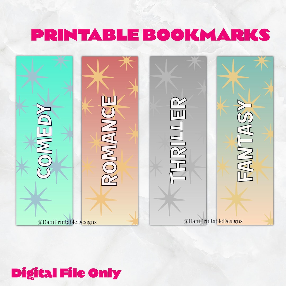 Book Genre Printable Bookmarks: Reader Gift, Bookmark Bundle (digital ...