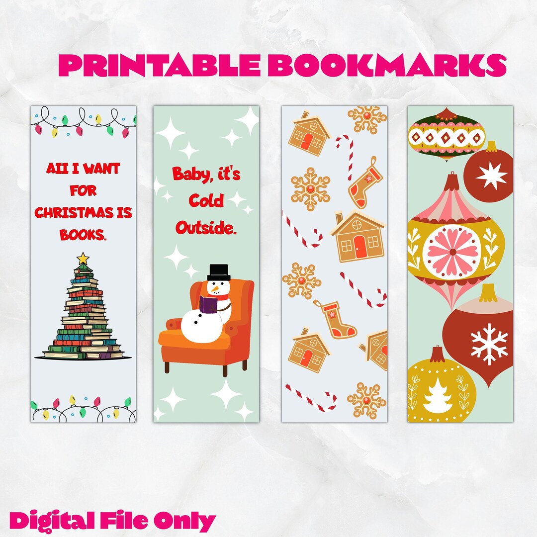 Christmas Printable Bookmarks for Book Lovers, Gift for Readers ...