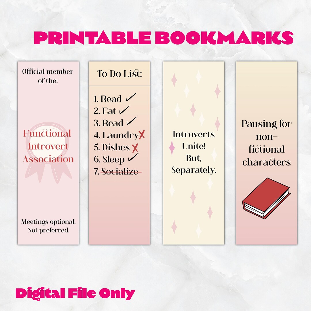 Introverts Printable Bookmarks for Book Lovers, Gift for Readers ...