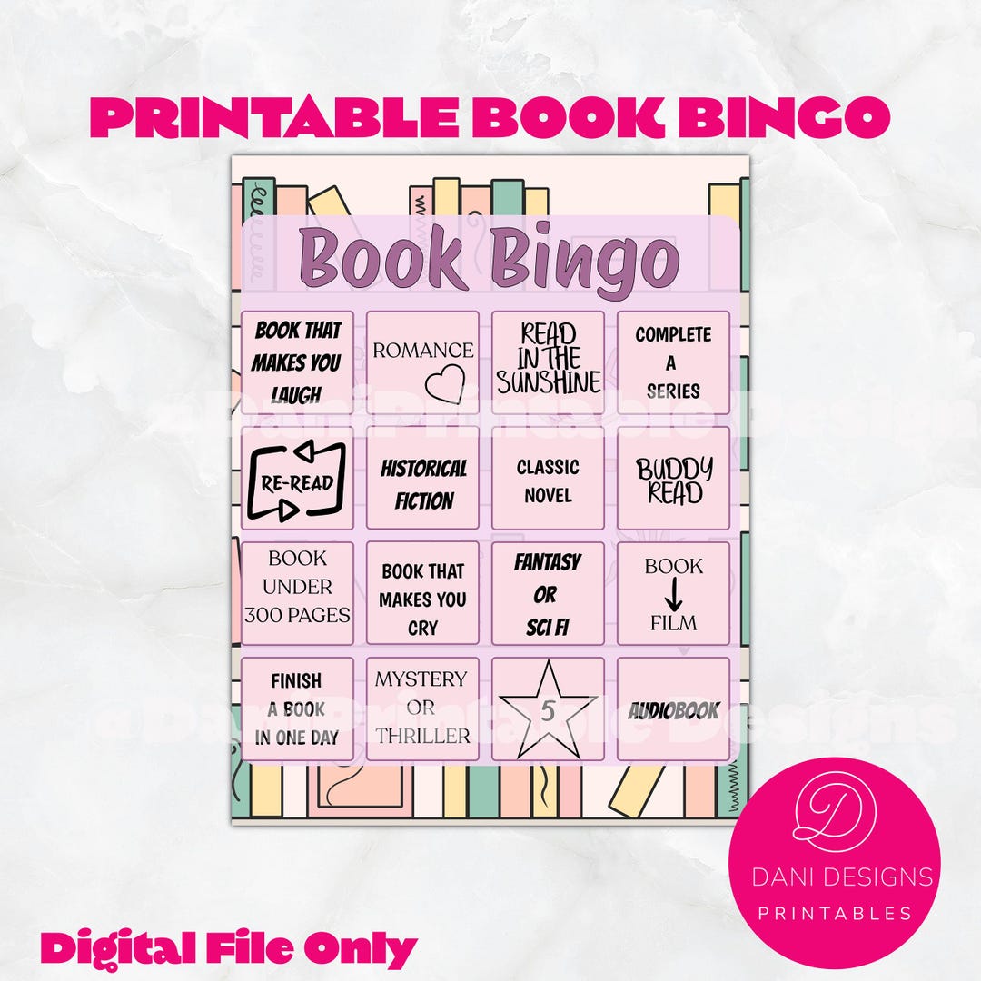 Book Bingo Printable Card: Reading Challenge Game (digital Download) - Etsy