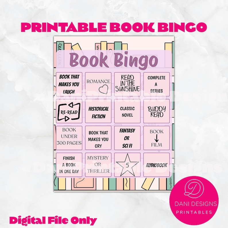 Book Bingo Printable Card: Reading Challenge Game (digital Download) - Etsy