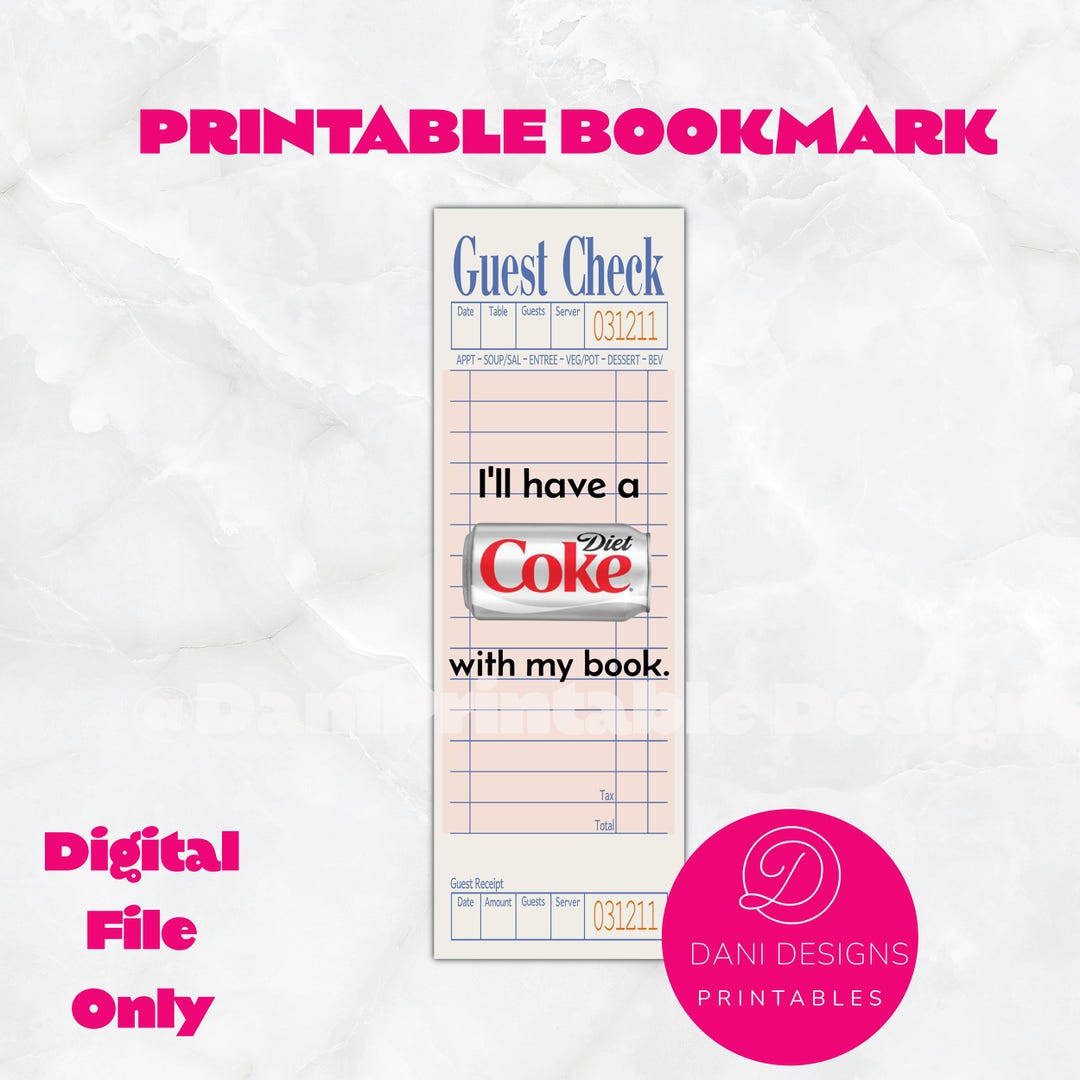 Diet Coke Printable Bookmark for Book Lovers, Gift for Readers, Digital ...