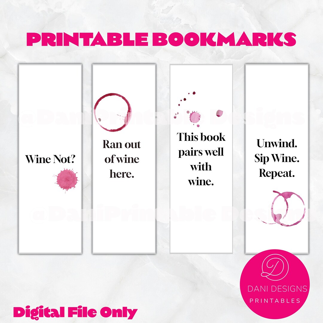 Wine Bookmark Printable Bookmarks for Book Lovers, Gift for Readers ...