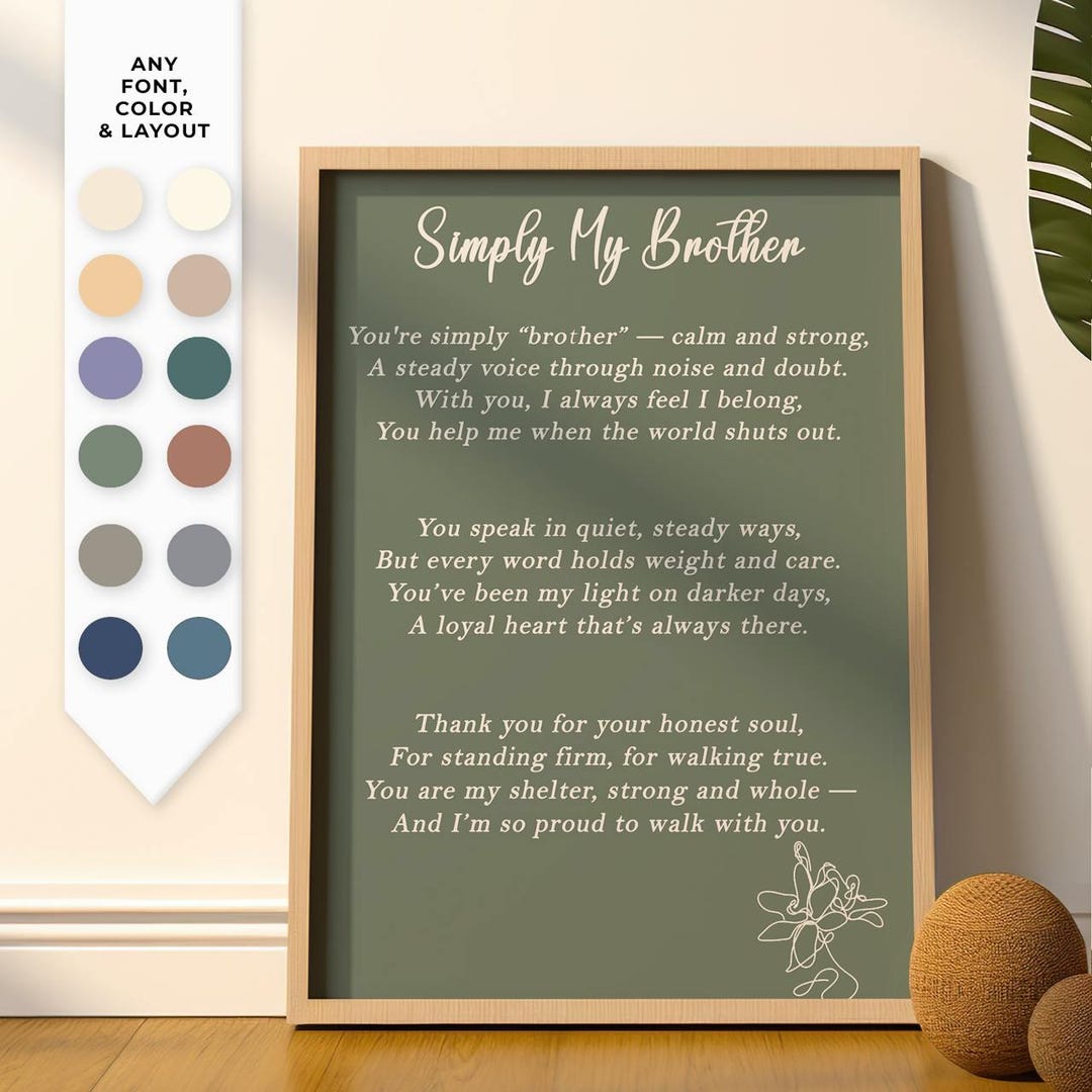 Personalized Brother Poem Print: Custom Quote, Text, Message or Poetry ...