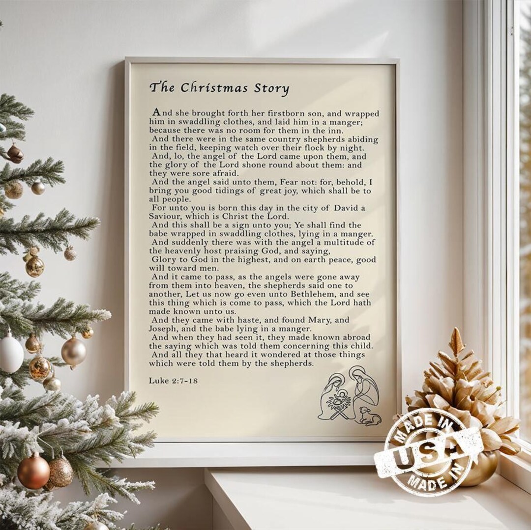 The Christmas Story Sign: Farmhouse Holiday Bible Verse Print - Canvas ...