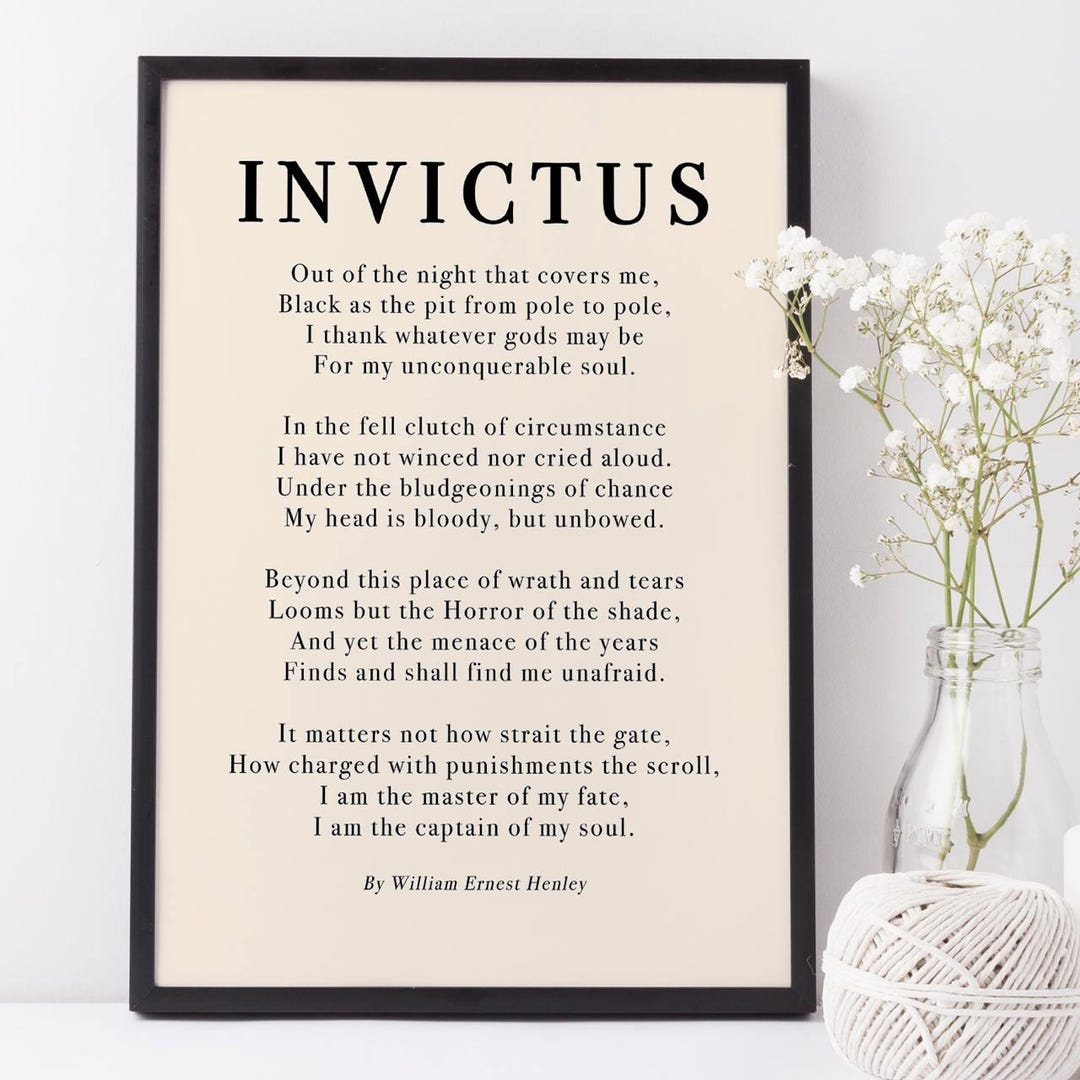 Invictus by William Ernest Henley Poem Print - Poetry Print Gift ...