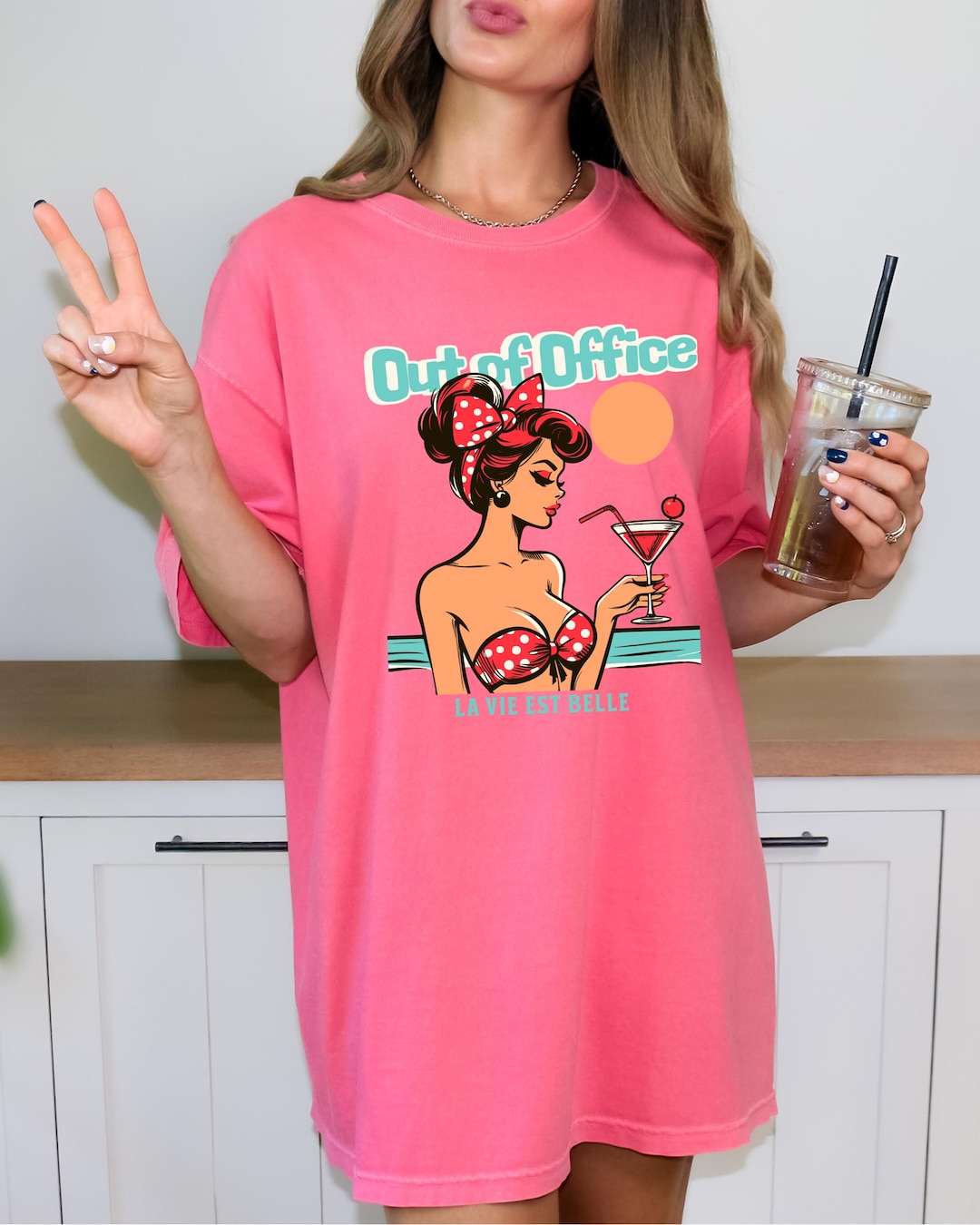 Out of Office Comfort Colors Tee, Retro Summer Vacation Shirt, Pin up ...