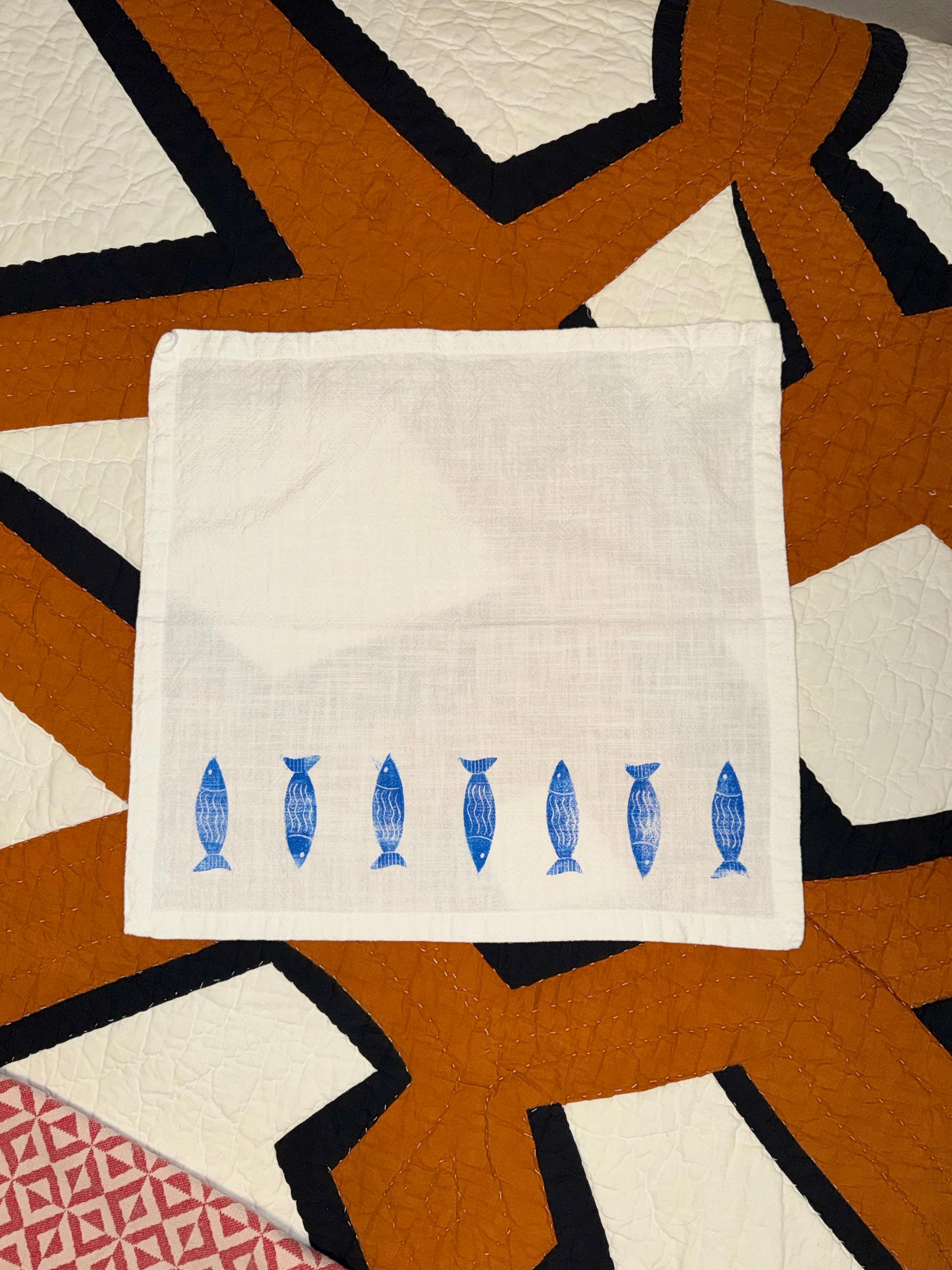 Hand-carved Fish Stamp Printed Napkins - Set of 4 - Etsy