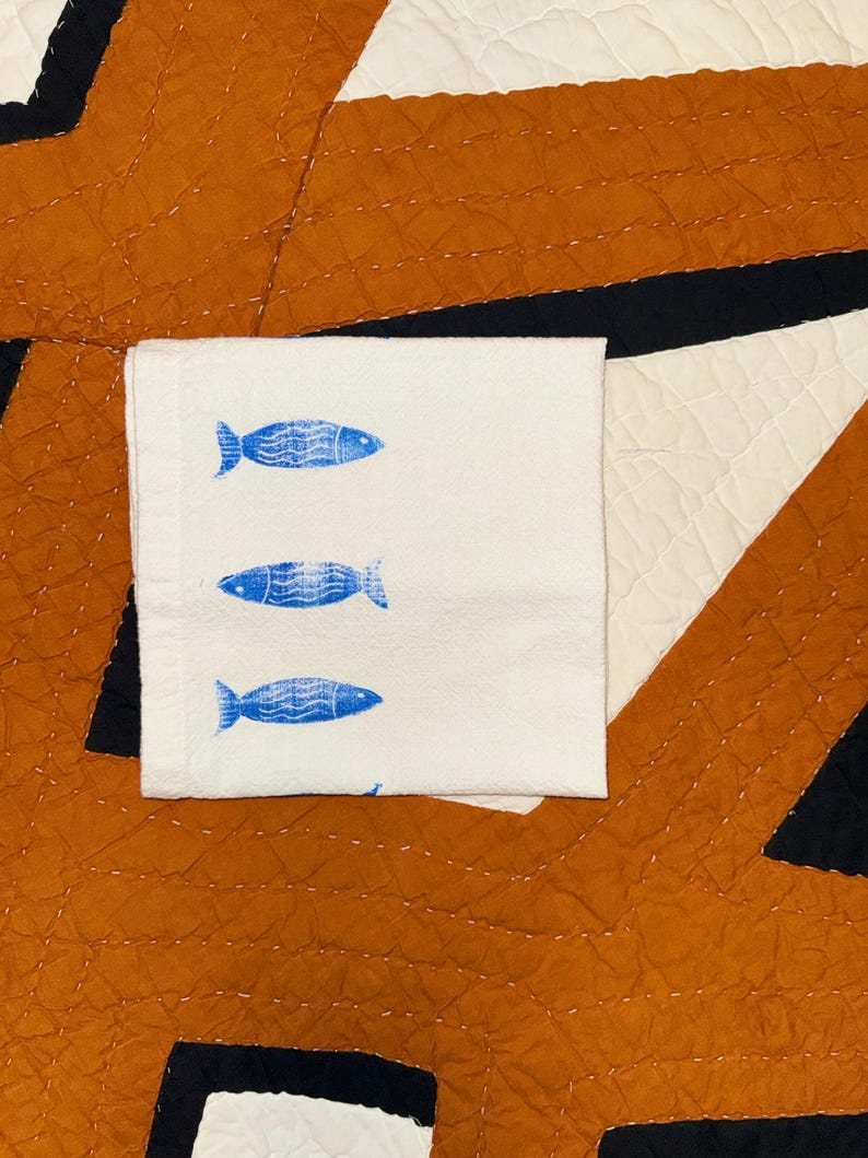 Hand-carved Fish Stamp Printed Napkins - Set of 4 - Etsy