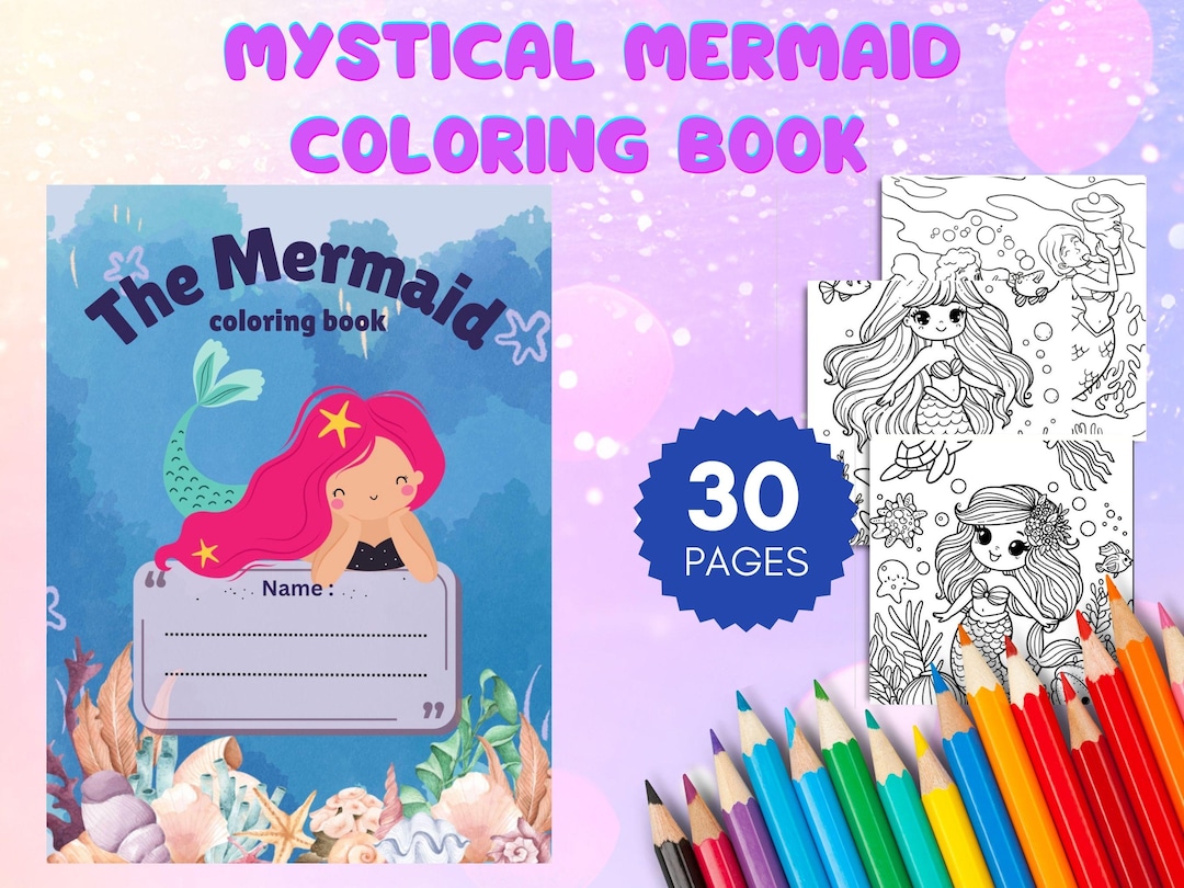 Printable Mermaid Coloring Book Kids Preschool, Kindergarten, and ...