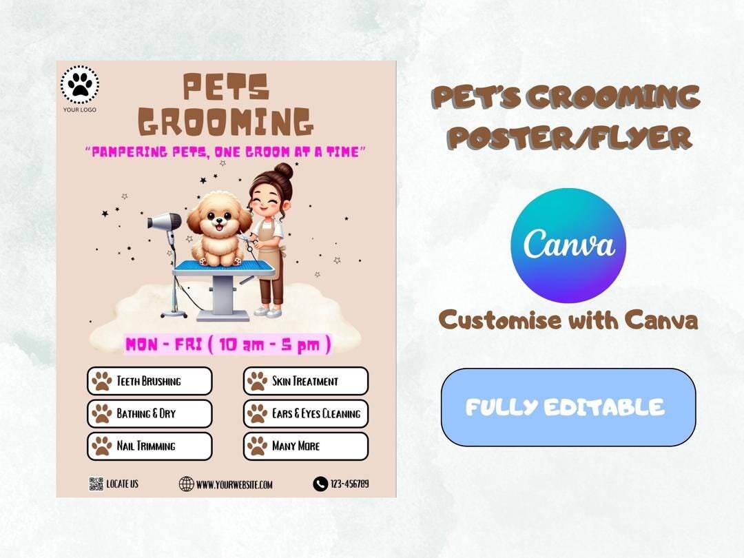 Pets Grooming Poster Template | Editable & Customisable Pets Grooming ...