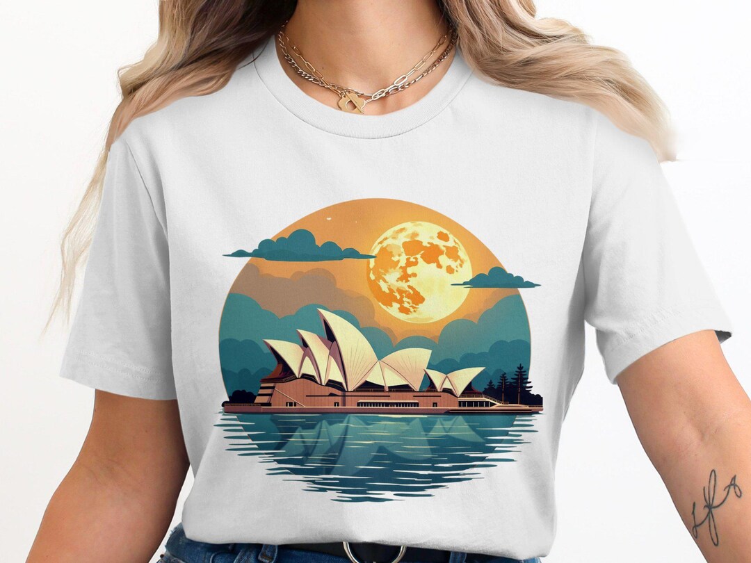 Sydney Opera House T-shirt, Full Moon Reflecting on Water, Iconic ...