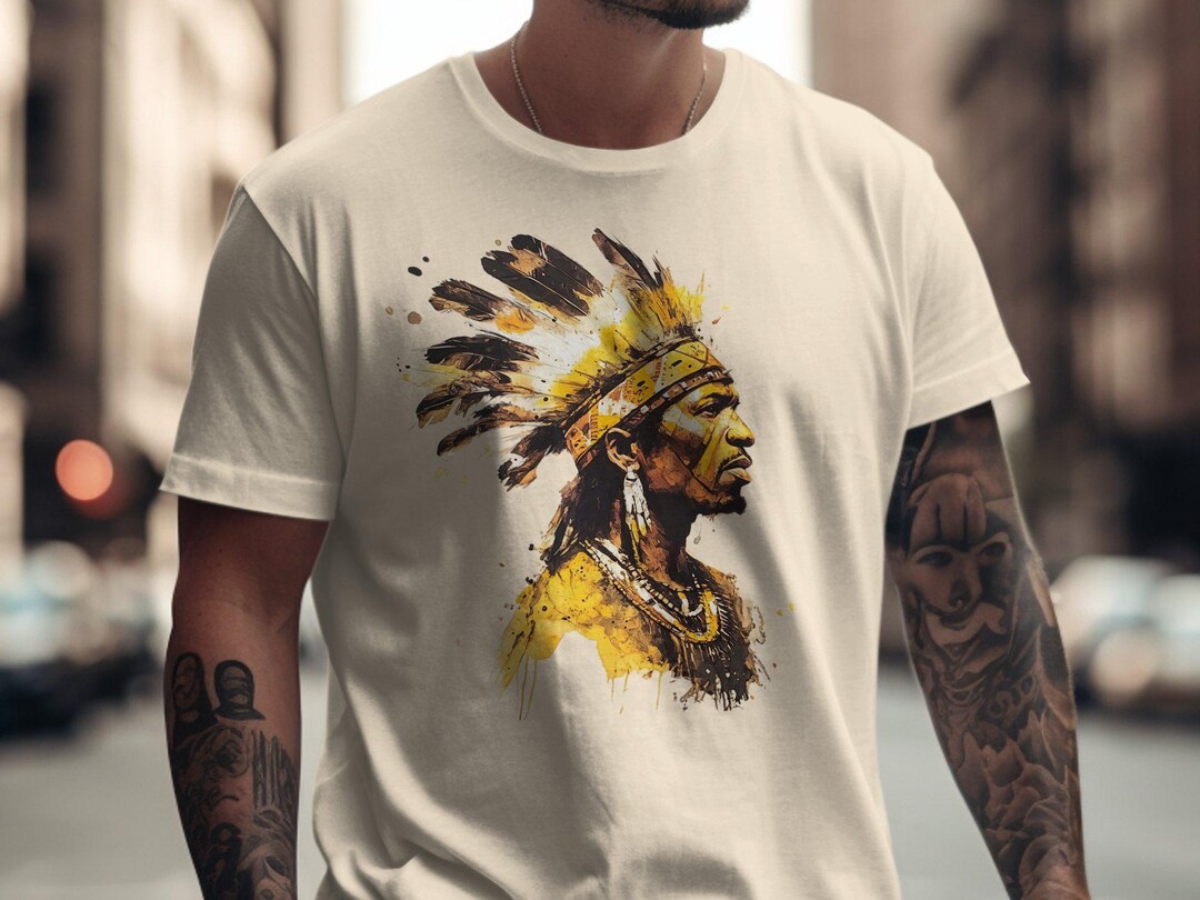 Shaka Zulu Warrior T Shirt, Feather Headdress Art Tee, Tribal Leader ...