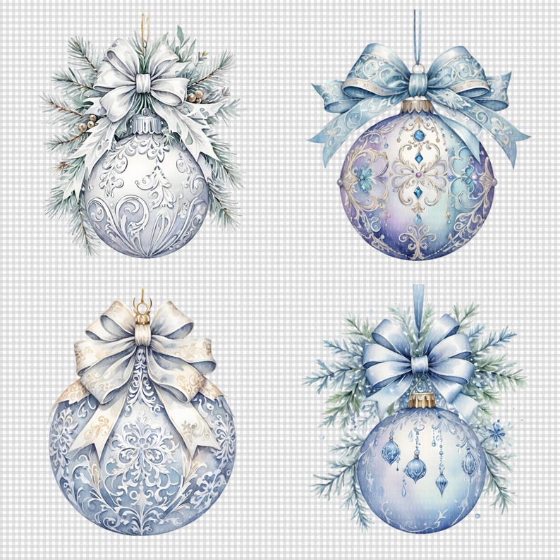 Watercolor Christmas Ornament Clipart: Floral Bauble PNG (digital ...