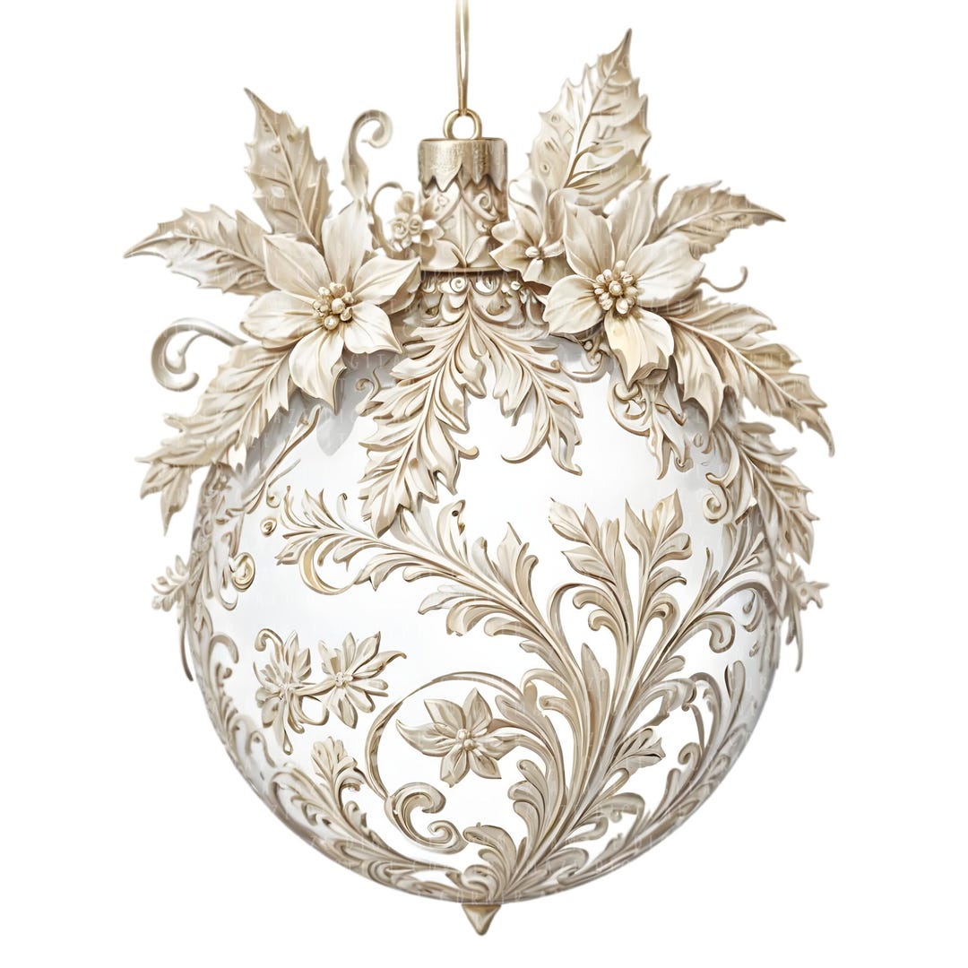Elegant Christmas Ornament Clipart: Floral Bauble PNG (digital Download ...