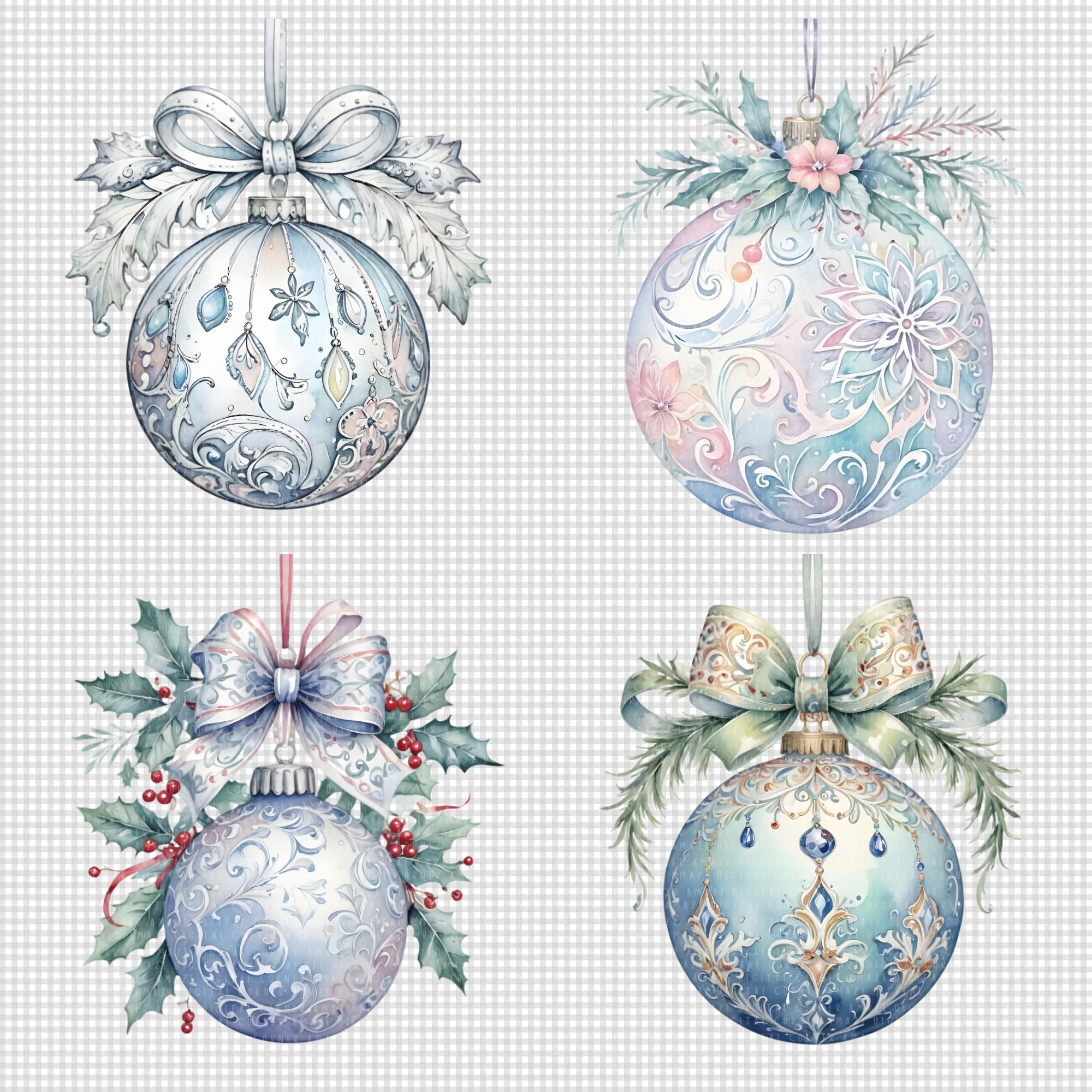 Watercolor Christmas Ornament Clipart: Floral Bauble PNG (digital ...