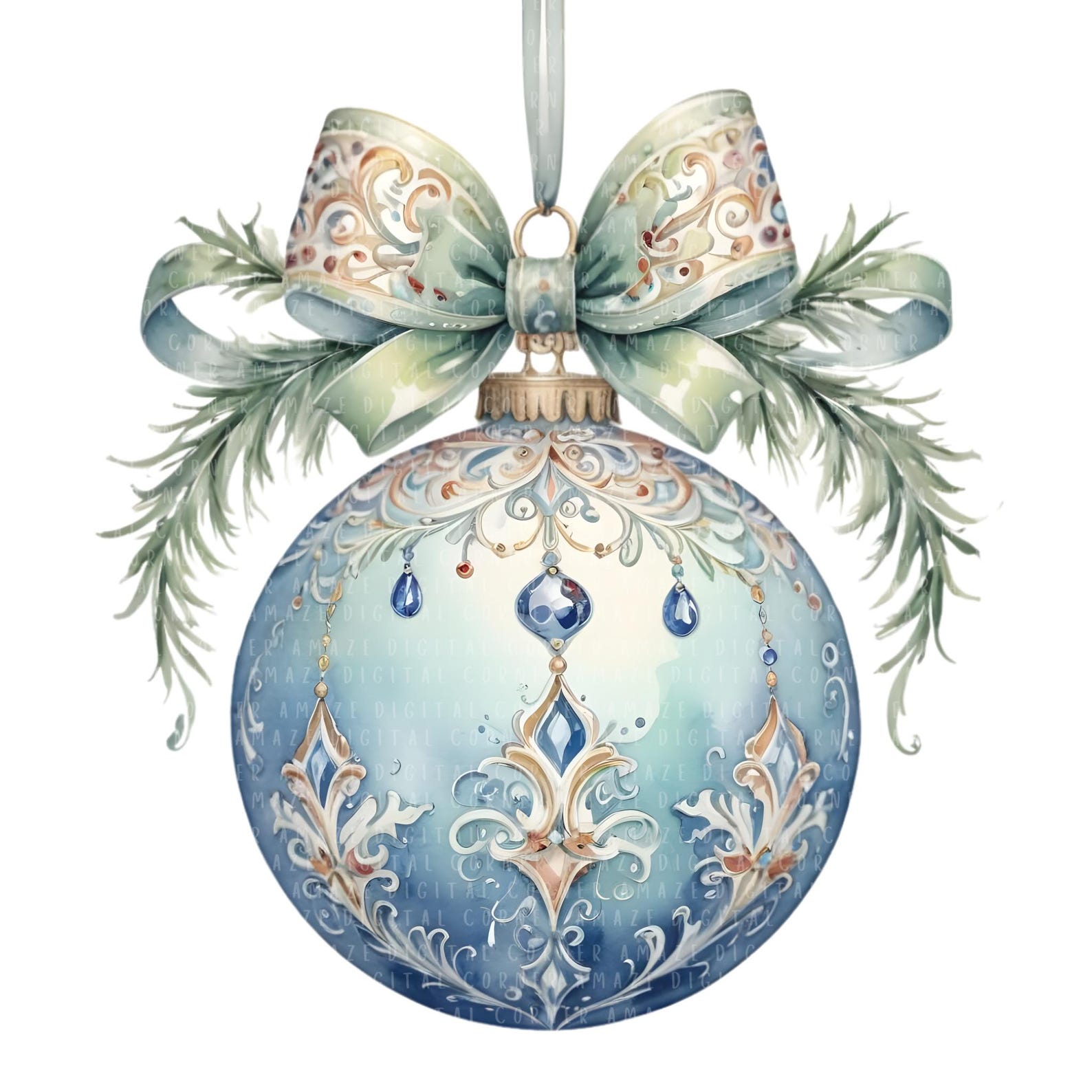 Watercolor Christmas Ornament Clipart: Floral Bauble PNG (digital ...