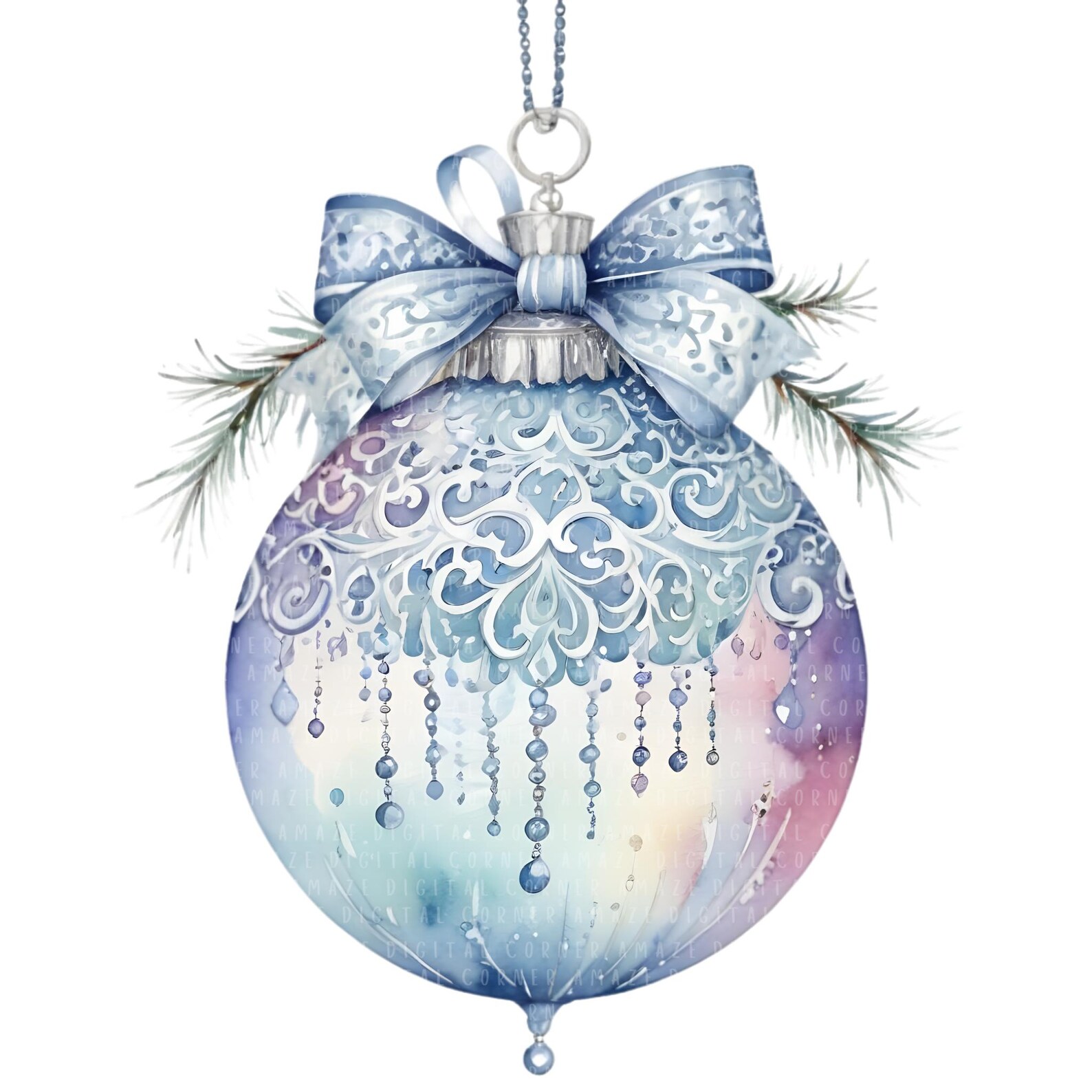Watercolor Christmas Ornament Clipart: Floral Bauble PNG (digital ...