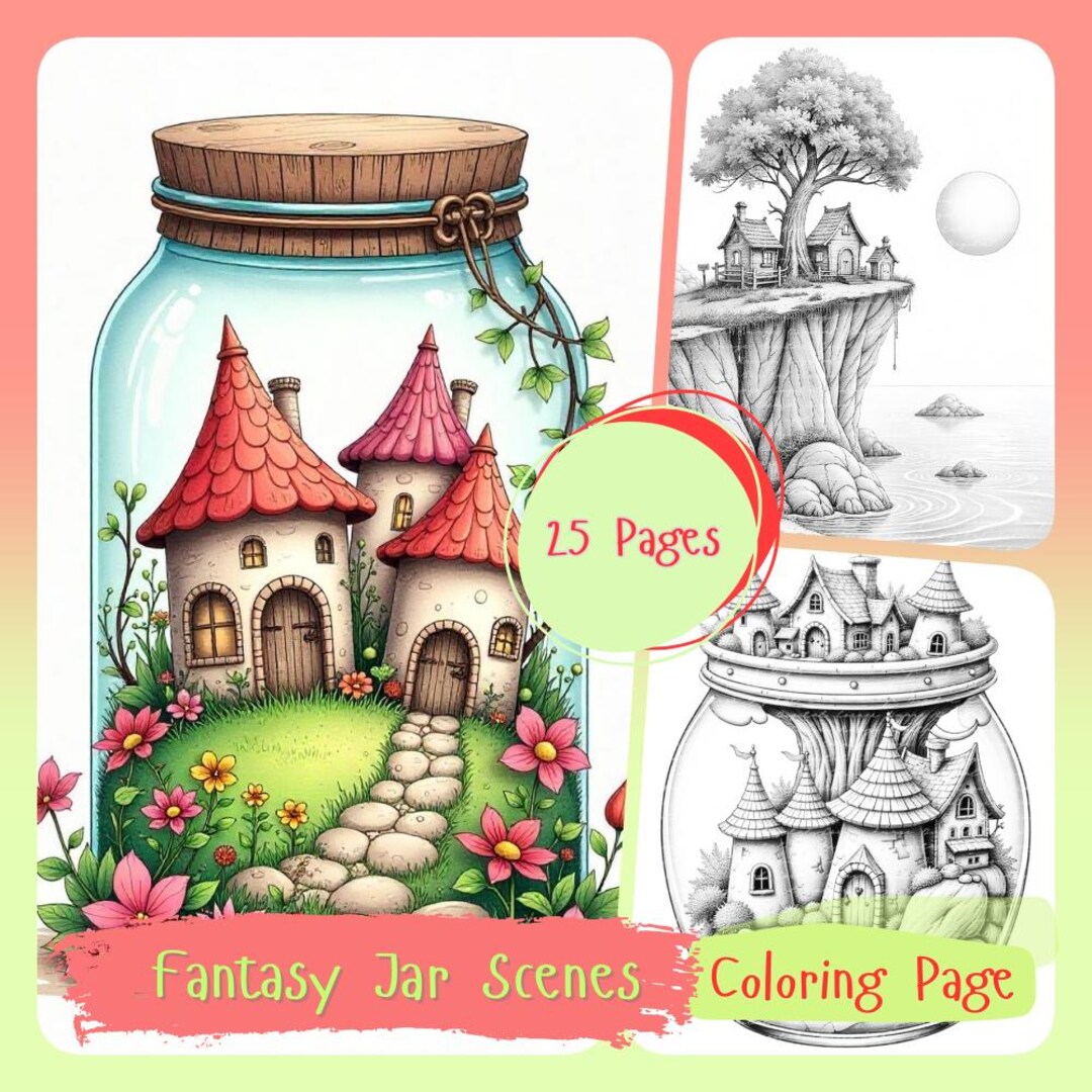 Kleurplaten Fantasy Jar Scenes: Mystical Fairy Worlds (pdf/JPG-download ...
