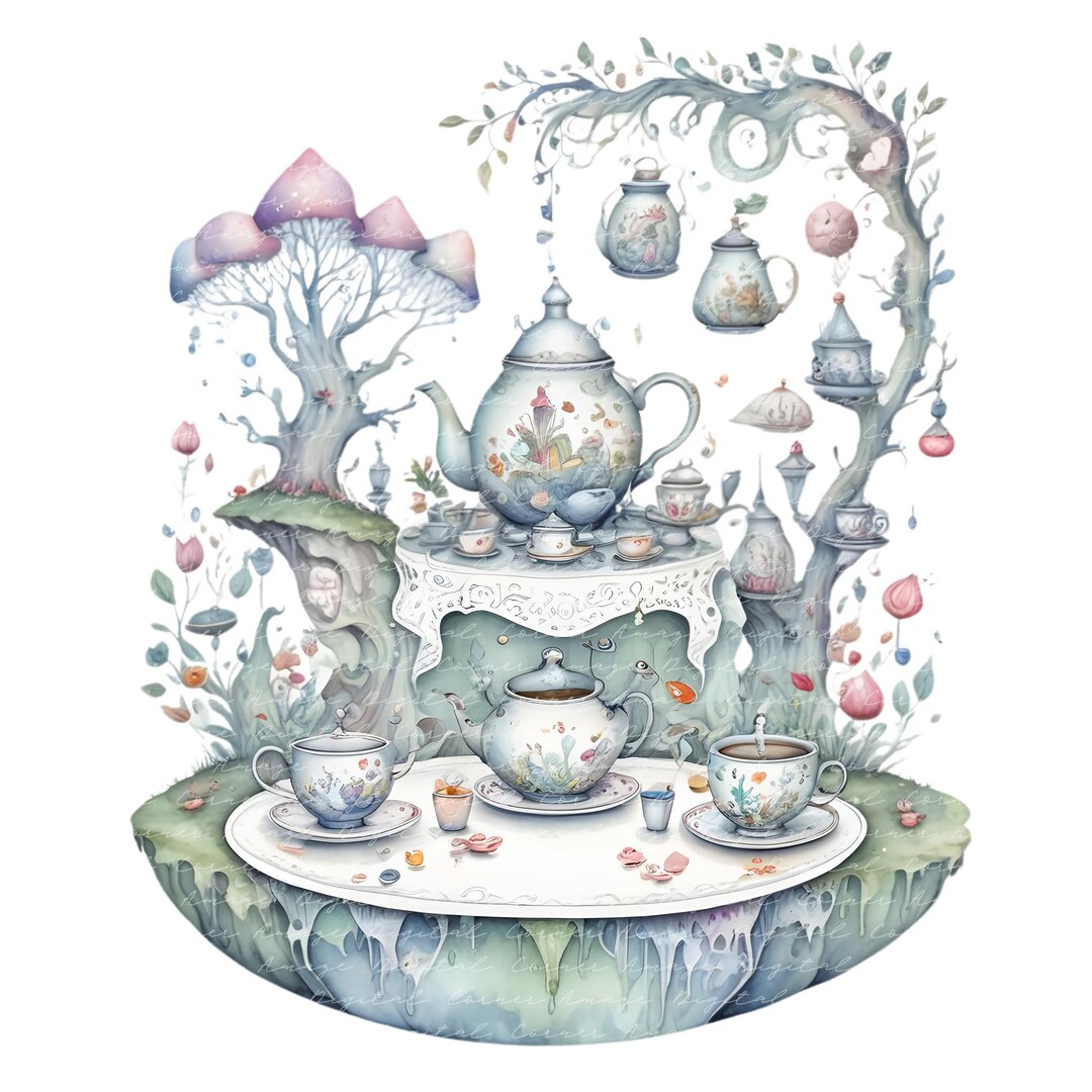 16 PNG, Fantasy Tea Party Clipart–whimsical Tea Cup Watercolor Clipart ...