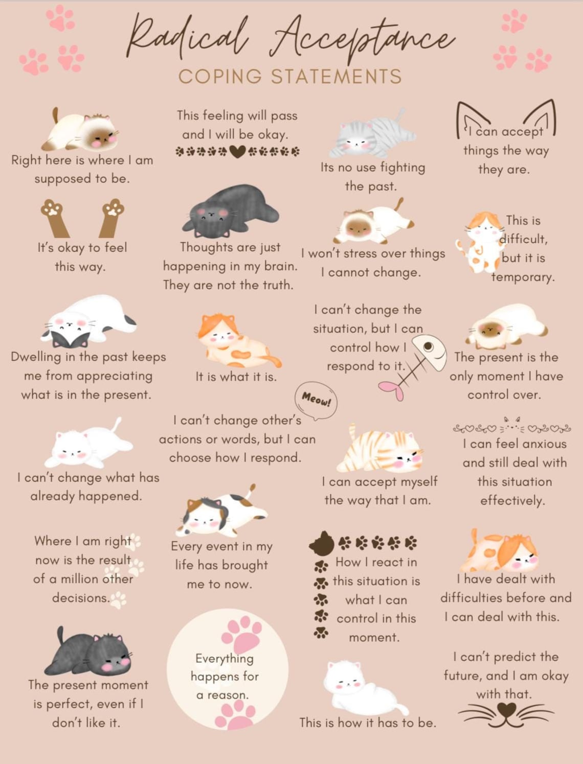 Radical Acceptance Coping Statements (cats!) - Etsy