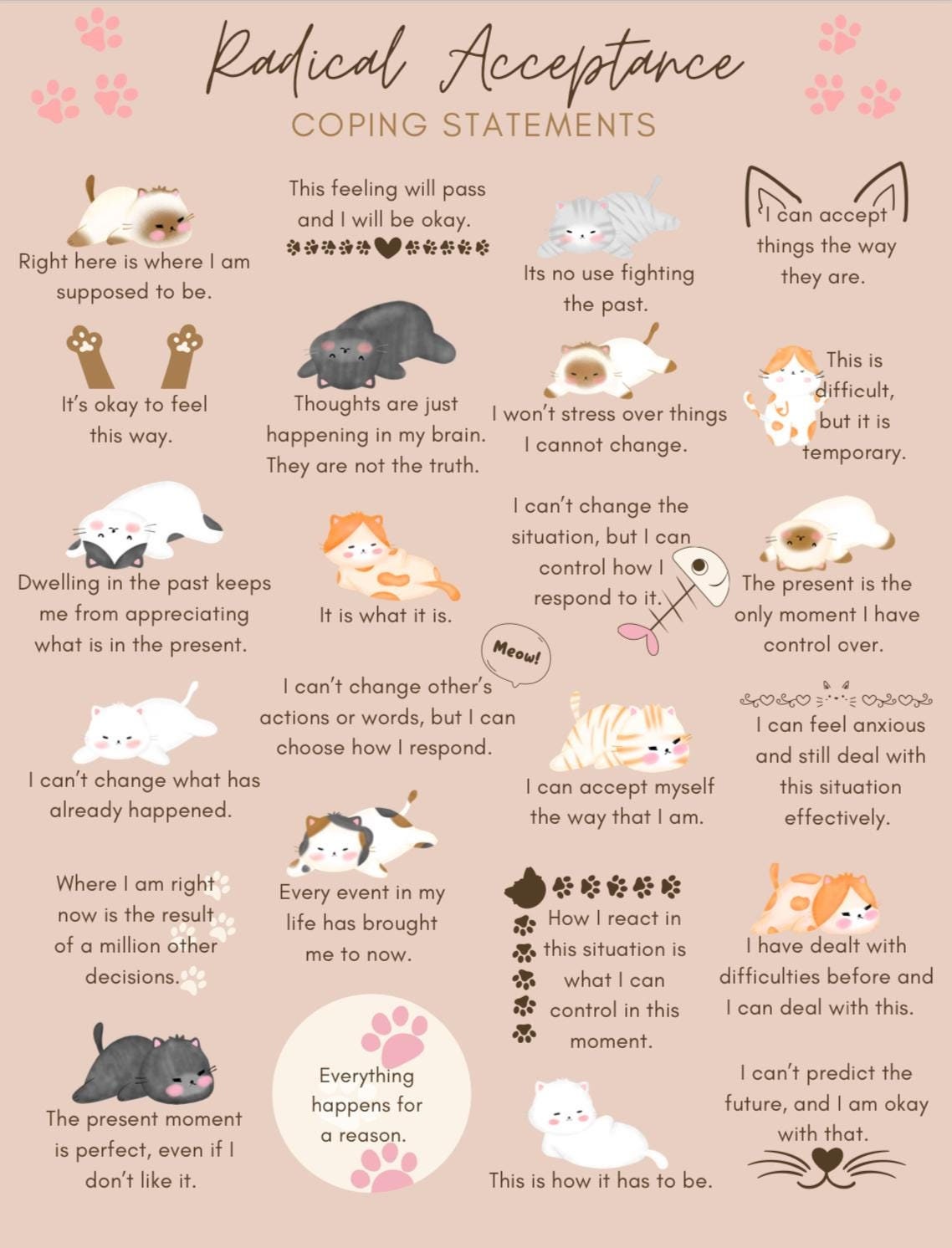 Radical Acceptance Coping Statements (cats!) - Etsy