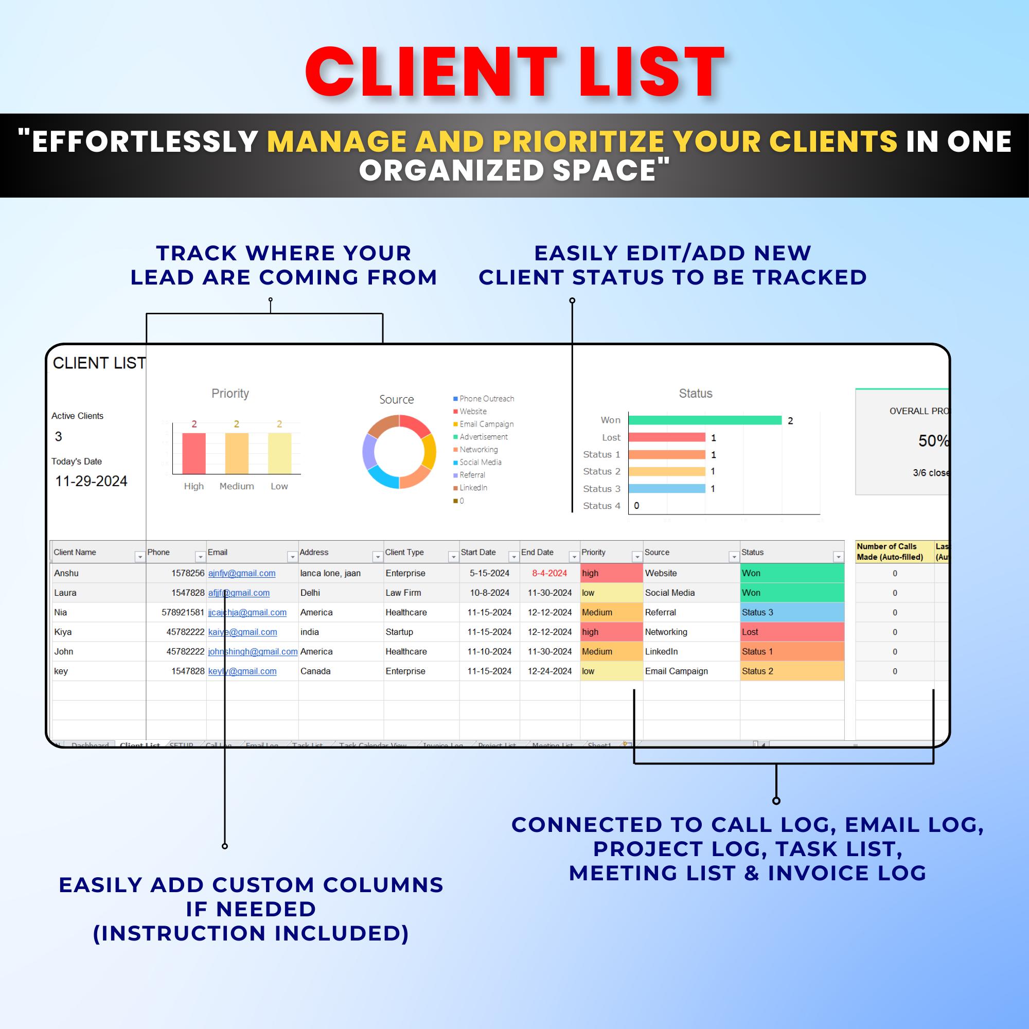 Small Business CRM Dashboard Template | Excel Client Tracker & Lead ...