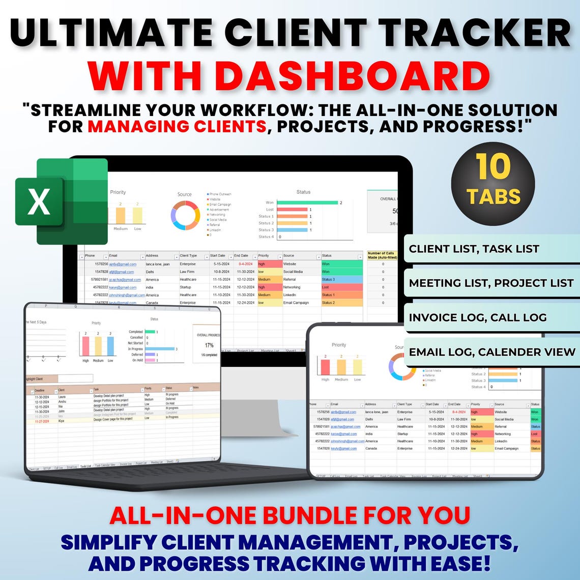 Small Business CRM Dashboard Template | Excel Client Tracker & Lead Manager | Business Planner ...