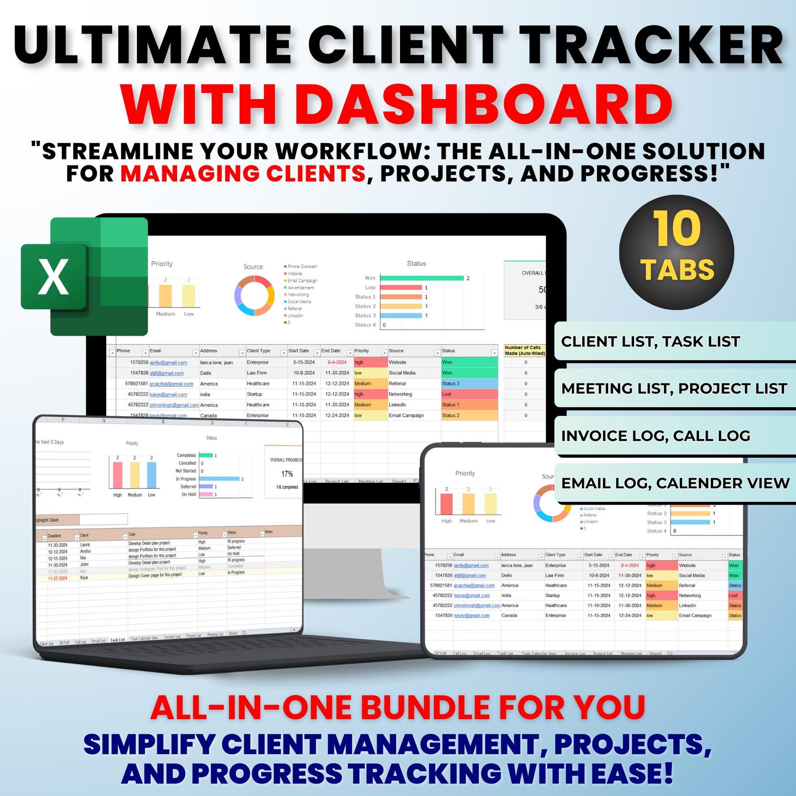Small Business CRM Dashboard Template | Excel Client Tracker & Lead ...