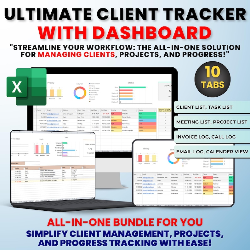 Small Business CRM Dashboard Template | Excel Client Tracker & Lead Manager | Business Planner ...