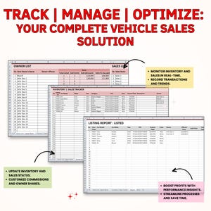 Vehicle Inventory Sales Tracker: Excel & Google Sheets (digital ...