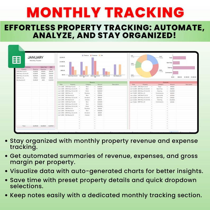 Landlord Rental Property Spreadsheet | Rental Income & Expense Tracker ...