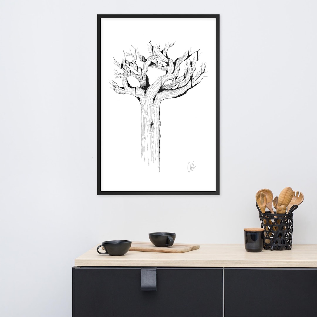 Black and White Modern Tree Art Wall Decor, Framed Photo Paper Poster ...