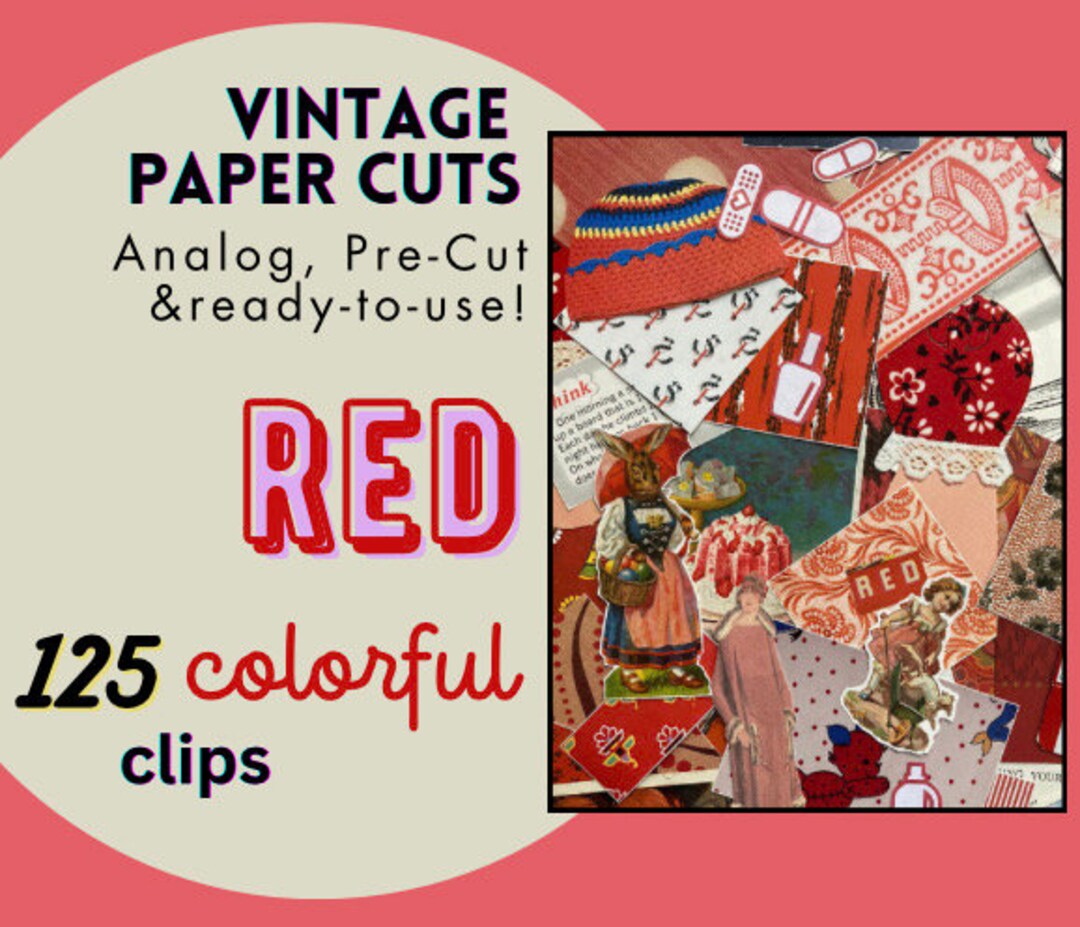 COLLAGE PAPER Pack: the Color Red pre-cut, ANALOG, Ephemera for Collage ...