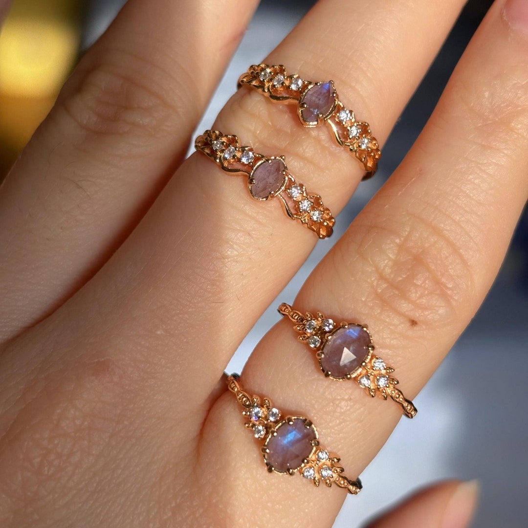 Dainty Natural Blue Lolite Gemstone Ring, Dainty Gemstone Gold Vermeil ...