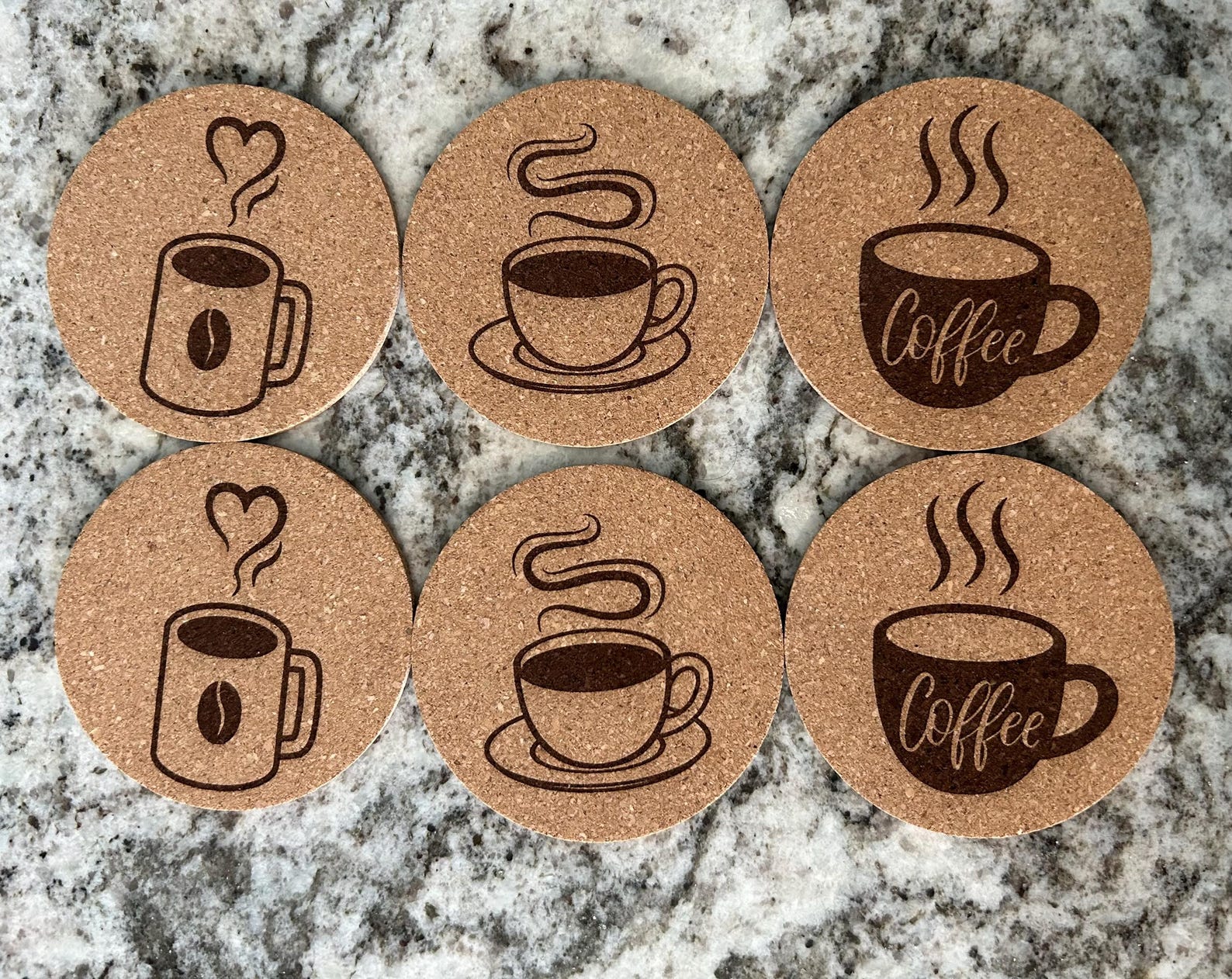 Laser Engraved Cork Coffee Coasters - Set of 6 - Etsy