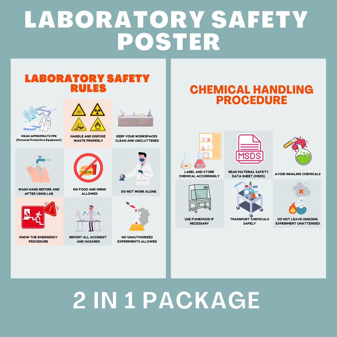 Laboratory Safety Rules Printable Poster, Chemistry Classroom Poster ...