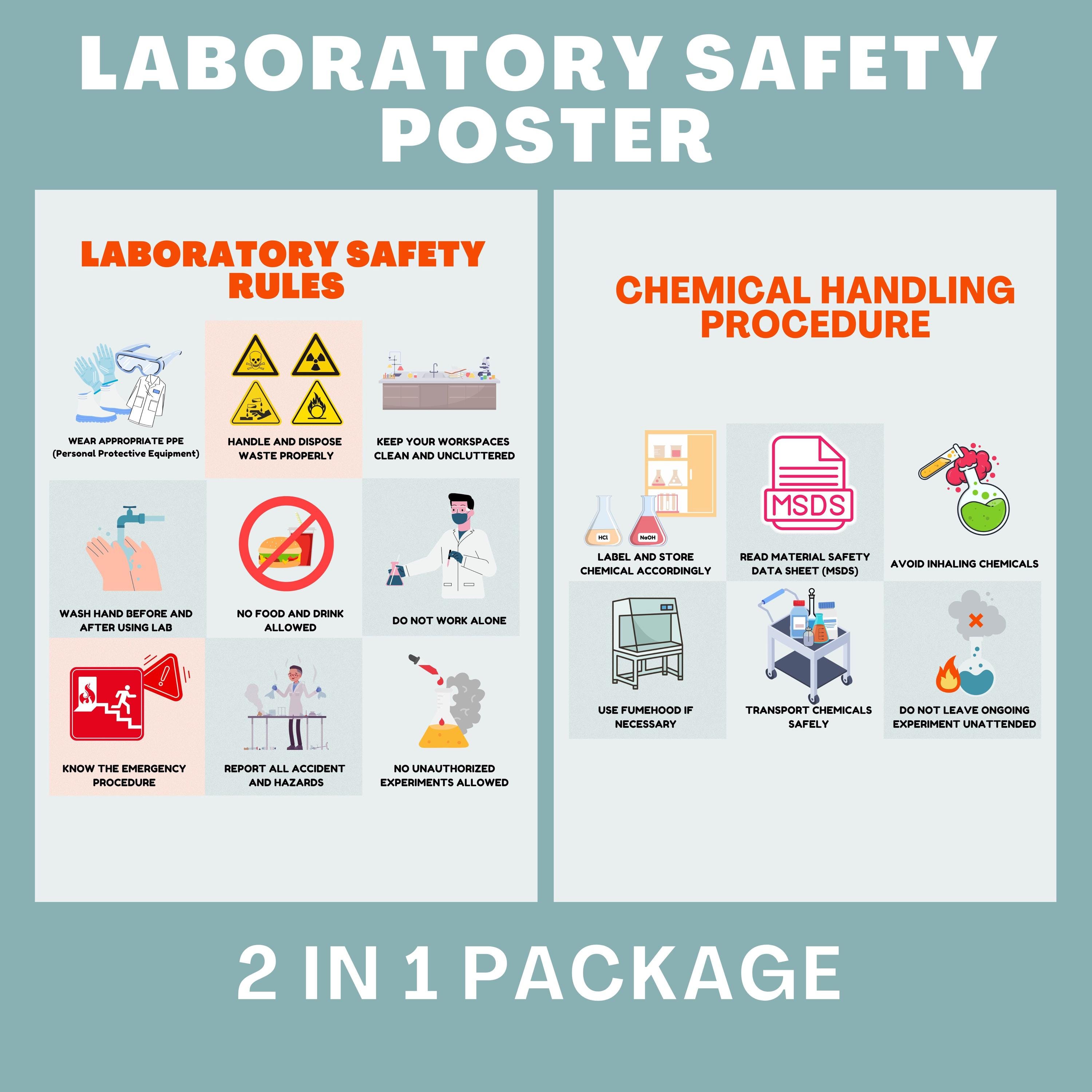 Laboratory Safety Rules Printable Poster, Chemistry Classroom Poster ...