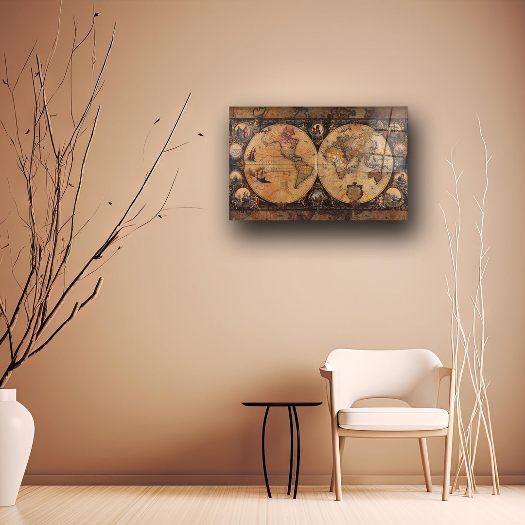 Antique Maritime Map Tempered Glass Art, Historic Ships & Nautical ...