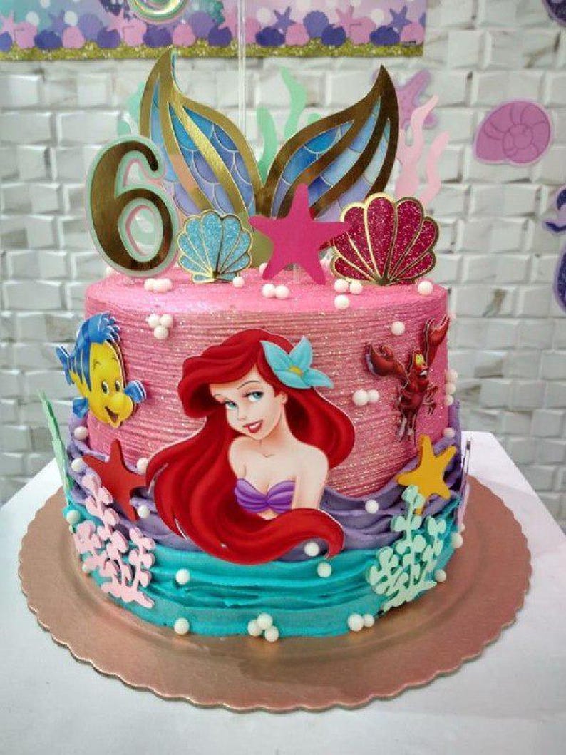 Ariel Little Mermaid Cake Topper Disney DIY Party Decoration Silhouette ...