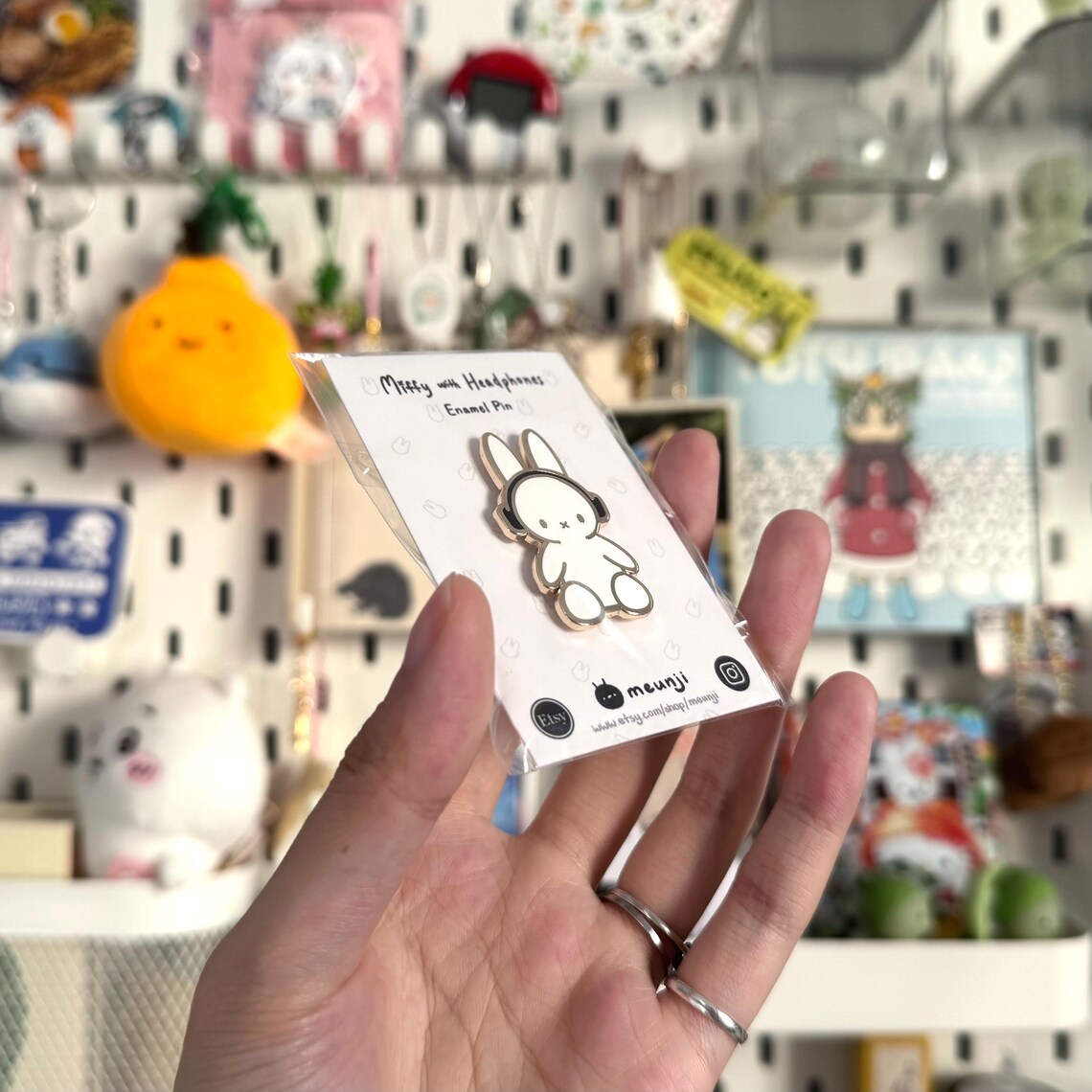 Miffy With Headphones Enamel Pin (black Ver.) - Etsy