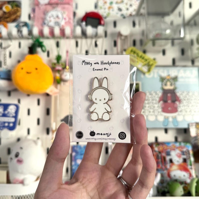 Miffy With Headphones Enamel Pin (silver Ver.) - Etsy