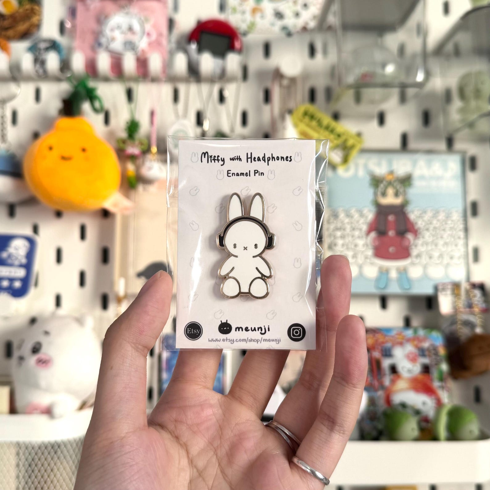 Miffy With Headphones Enamel Pin (black Ver.) - Etsy