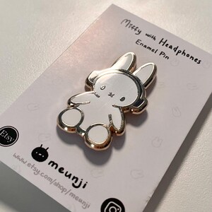 Miffy With Headphones Enamel Pin (black Ver.) - Etsy