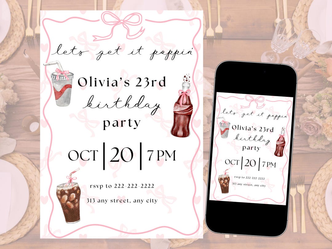 Diet Coke, Let’s Get It Poppin’, Birthday Party Invitation, Party ...